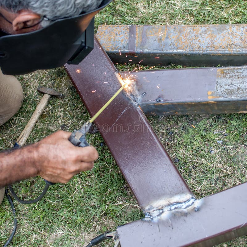 Worker with Protective Mask Welding Metal Stock Photo - Image of manual ...