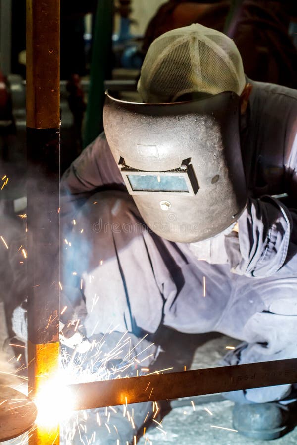 Worker with Protective Mask Welding Metal Stock Image - Image of ...