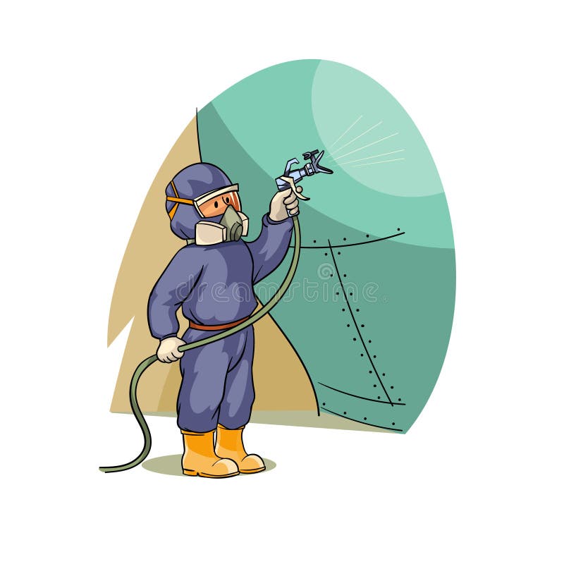 A Worker in a Protective Suit Paints a Large Surface Stock Vector ...