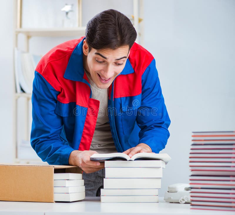 Worker in Publishing House Preparing Book Order Stock Photo - Image of ...