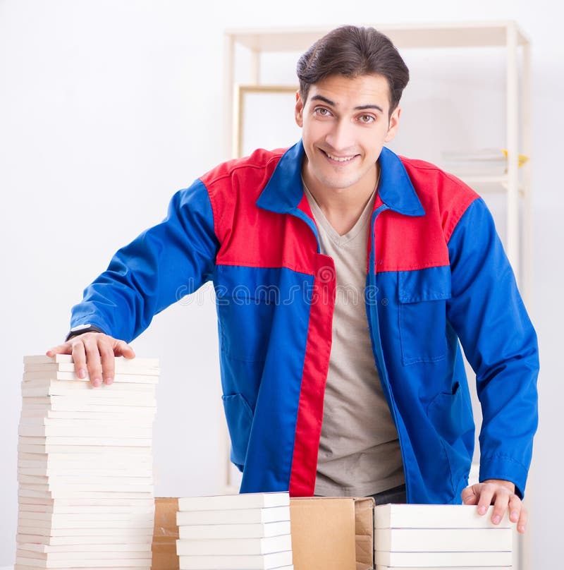 Worker in Publishing House Preparing Book Order Stock Image - Image of ...