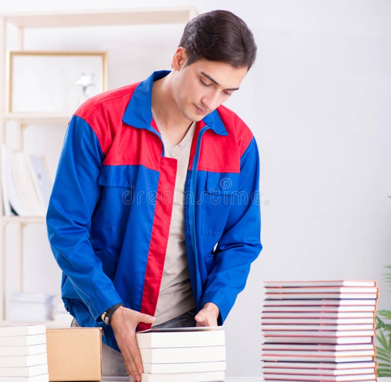 Worker in Publishing House Preparing Book Order Stock Photo - Image of ...