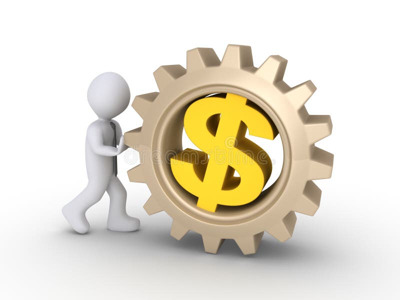 Worker Pushing Dollar Cogwheel Stock Illustration - Illustration of ...