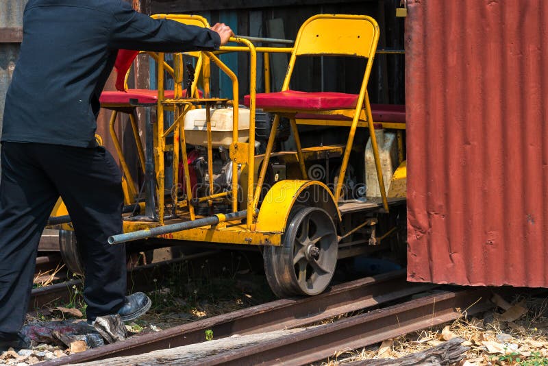 Worker Pushing Maintenance Train Stock Photo - Image of motion ...
