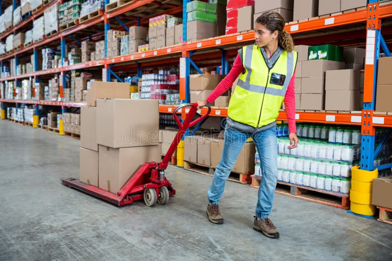 Worker Pushing Trolley with Boxes Stock Image - Image of boxes, space ...