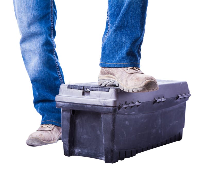 Worker Put His Foot on the Toolbox Stock Image - Image of industry ...