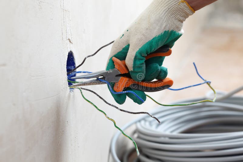 Electricians at Cable Wiring Work Stock Image - Image of occupation ...