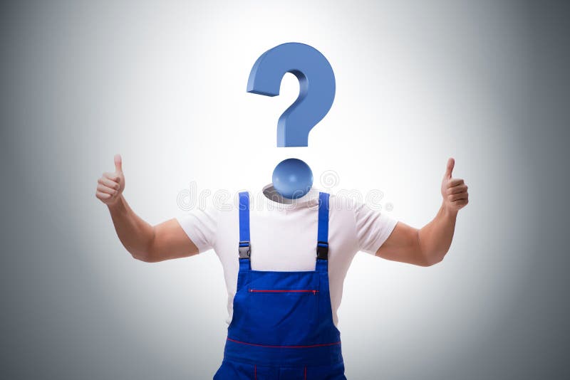 Worker with Question Mark instead of Head Stock Photo - Image of ...