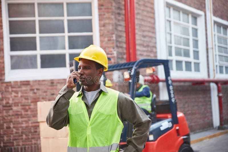 Worker with Radio Coordinates Delivery Stock Photo - Image of hardhat ...