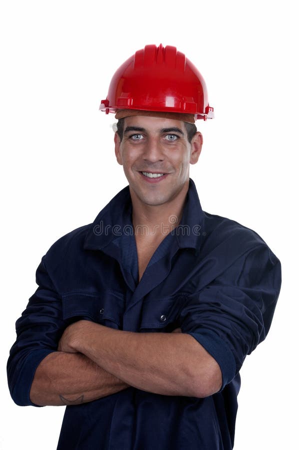 Worker with red helmet stock image. Image of portrait - 20226857