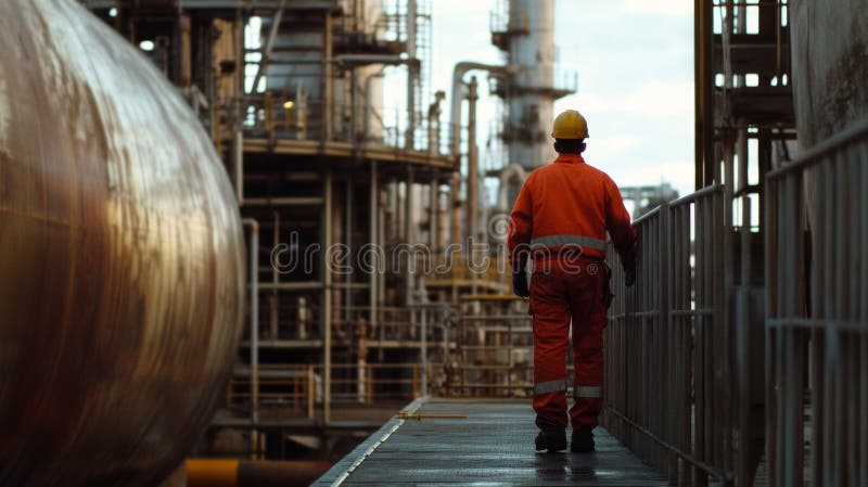 Worker at Refinery Facility Overseeing Operations. Safety and Industry ...