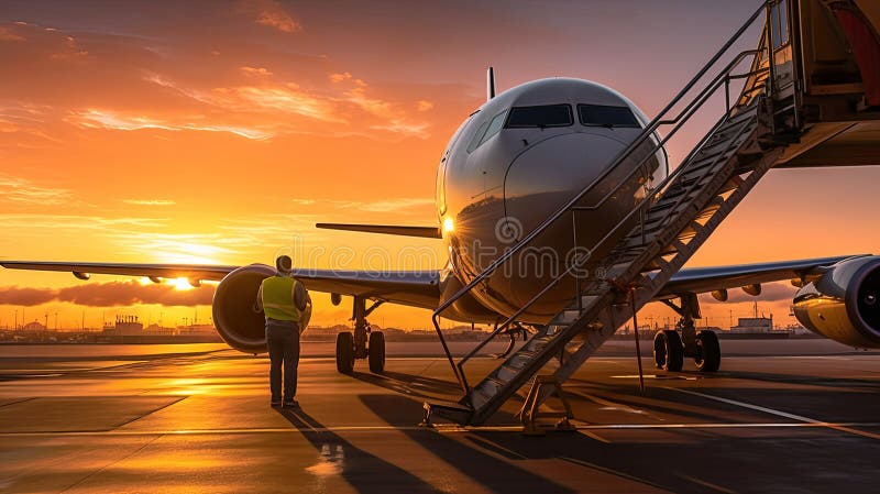 A Worker Refueling Airplane while Standing on Step Ladder. Generative ...