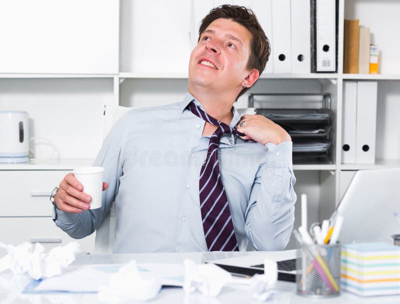 Worker Relaxing in Office at the Table Stock Image - Image of telephone ...