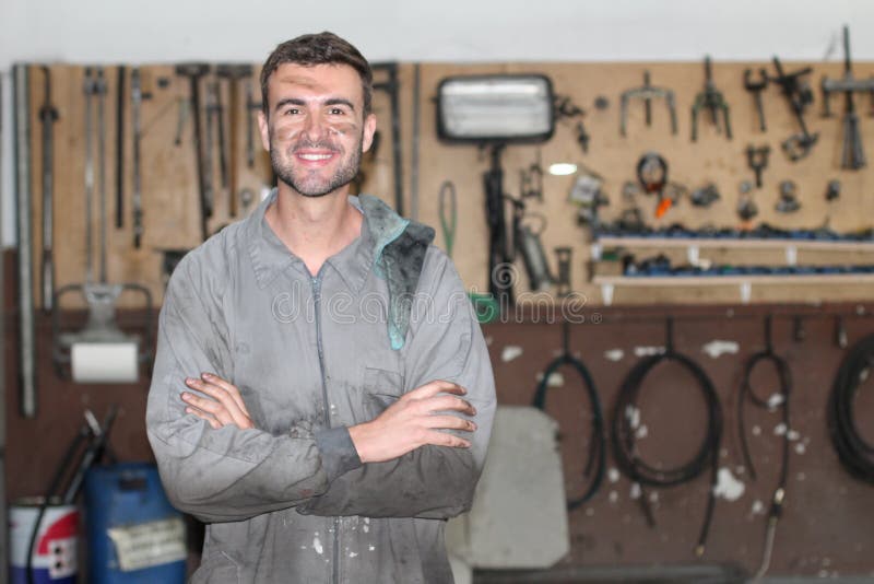Worker in a Repair Shop with Copy Space Stock Photo - Image of male ...