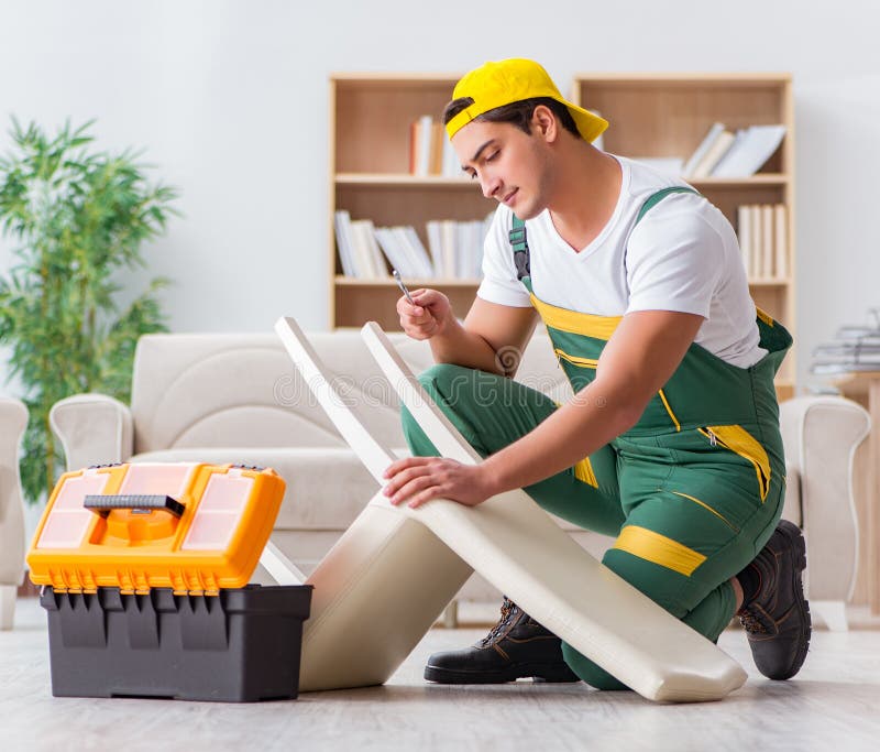 Worker Repairing Furniture at Home Stock Image - Image of instrument ...