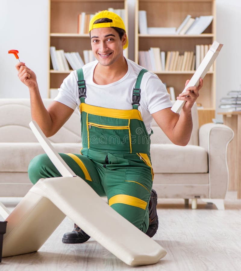 Worker Repairing Furniture at Home Stock Image - Image of renovation ...