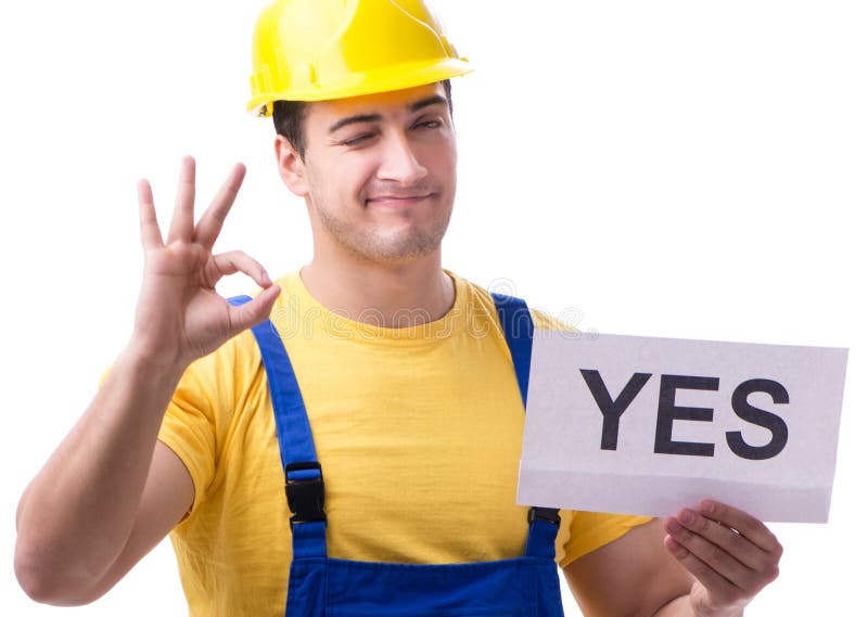 Worker Responding Positively Yes Isolated on White Stock Photo - Image ...