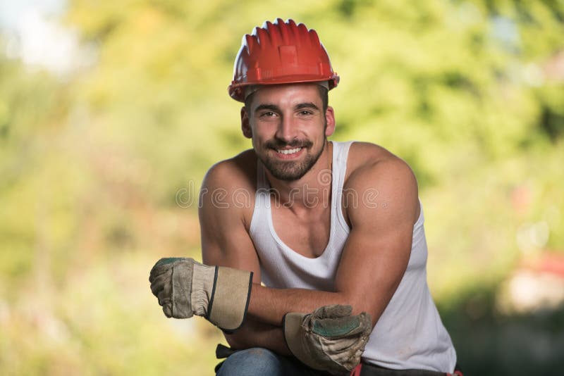 Worker is Resting Sitting on Brick Stock Photo - Image of plumber ...