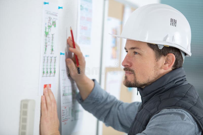 Worker Reviewing Instructions on Board Stock Image - Image of male ...