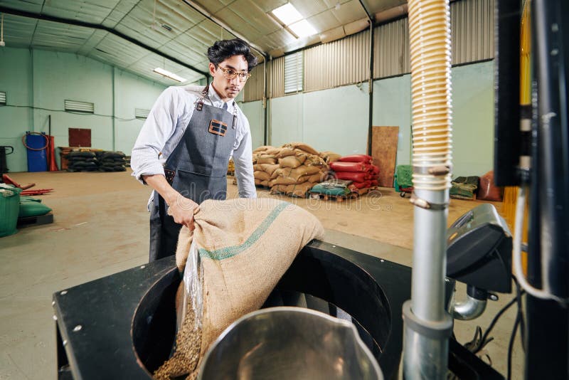 Worker Roasting Coffee Beans Stock Image - Image of factory, roasting ...
