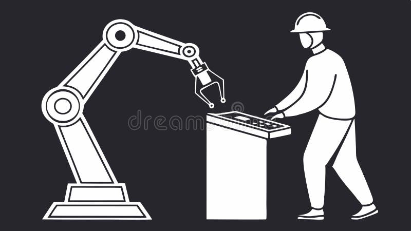 A Worker with a Robotic Arm, a Manufacturing Automation Line Art ...