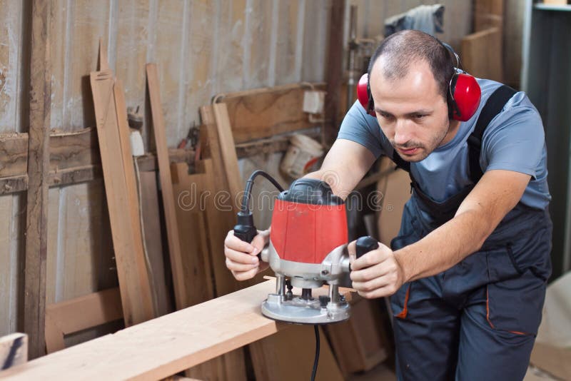 Worker with a Router, Horizontal Stock Image - Image of wood, plank ...