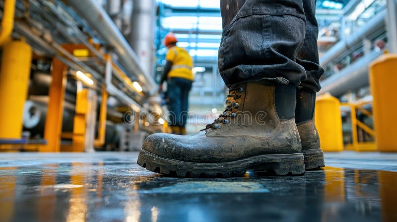 A Worker S Boots in an Industrial Setting, Highlighting Safety and ...