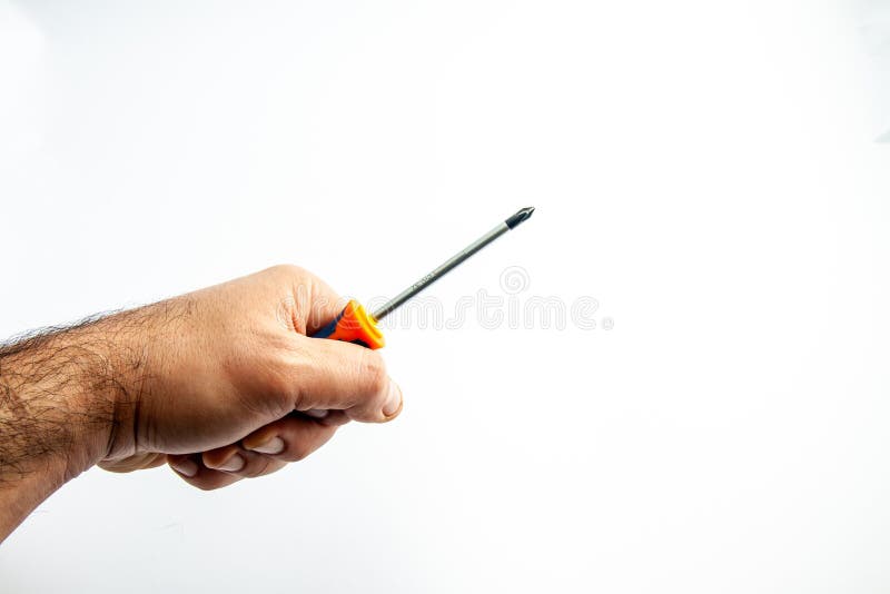 Worker`s Hand with Screwdriver in Hand Stock Photo - Image of ...