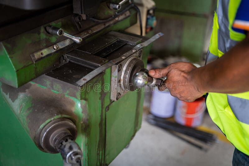 Worker S Hands Working at the Lathe in Factory Stock Photo - Image of ...