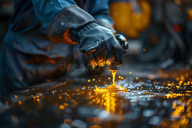 Industrial Machining: Worker Handling Molten Metal with Precision and ...