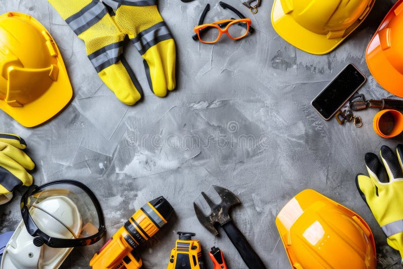 Worker with Safety and Health Work Protection Equipment Construction ...