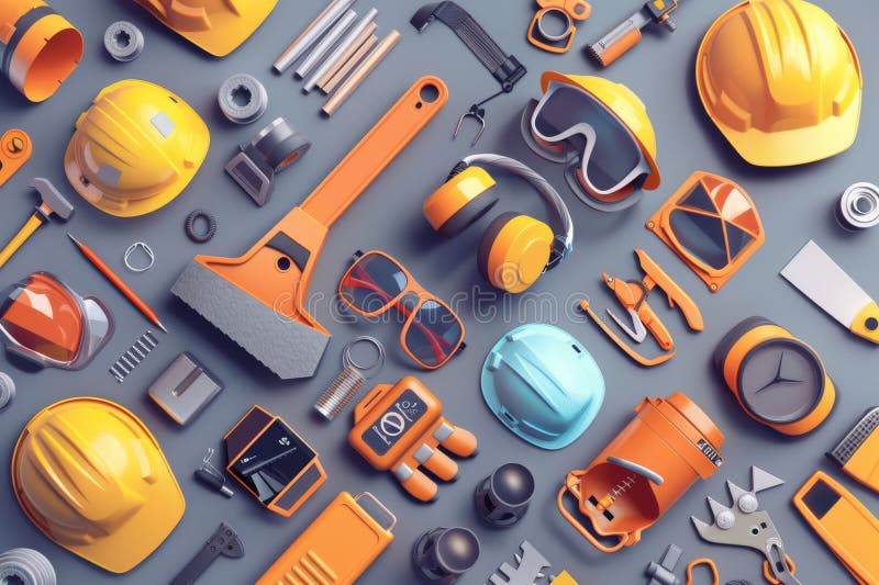 Worker with Safety and Health Work Protection Equipment Construction ...