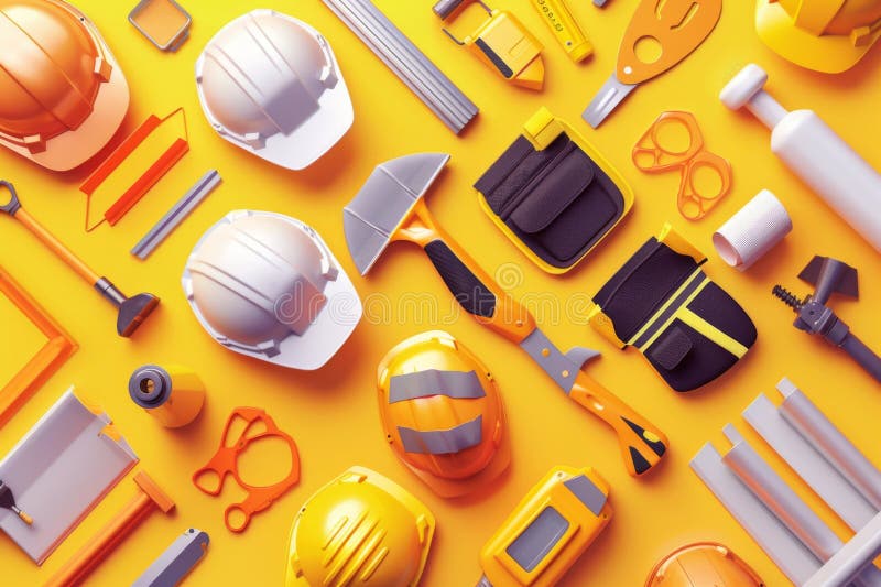 Worker with Safety and Health Work Protection Equipment Construction ...