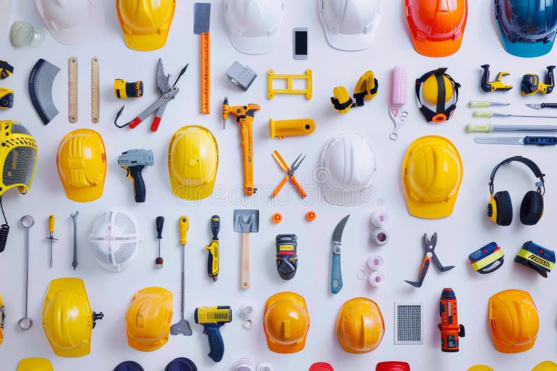 Worker with Safety and Health Work Protection Equipment Construction ...