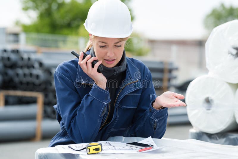 Worker with Safety Helmet Outdoors Stock Photo - Image of production ...