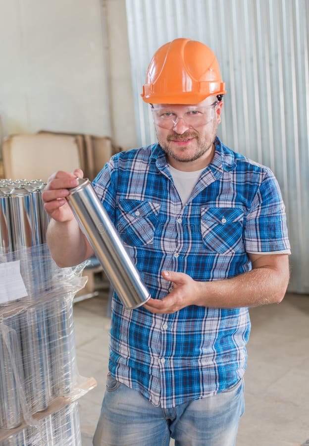 Worker in Safety Helmet at the Storage Stock Image - Image of metallic ...