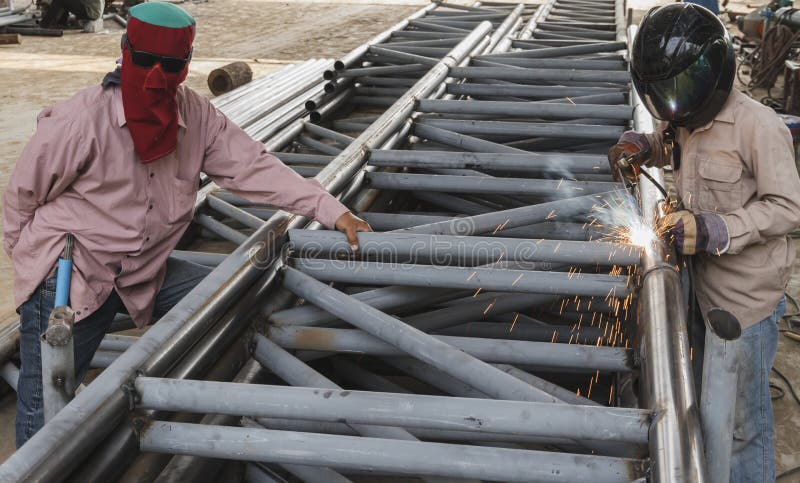Worker without Safety Protective Welding Steel Structure. Stock Photo ...