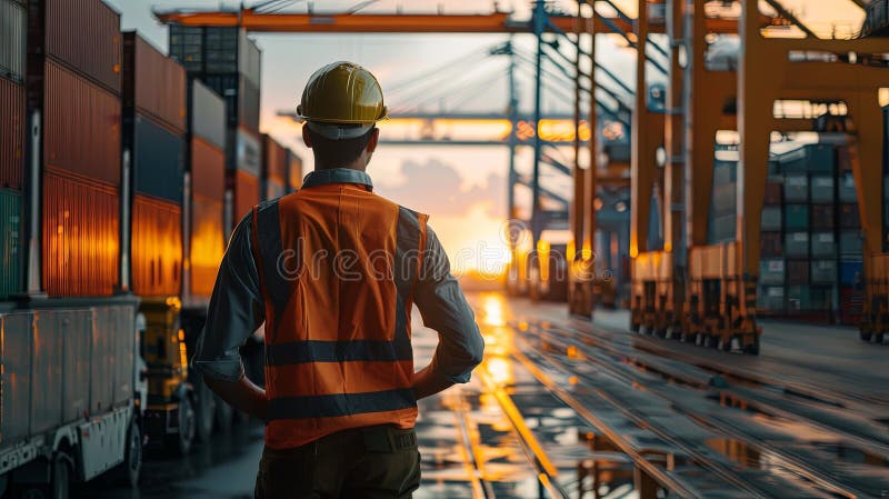 A Worker in a Safety Vest Supervises Efficient Freight Operations at a ...