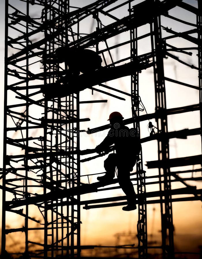 Worker Scaffolding Building Silhouette Site Construction Architecture ...