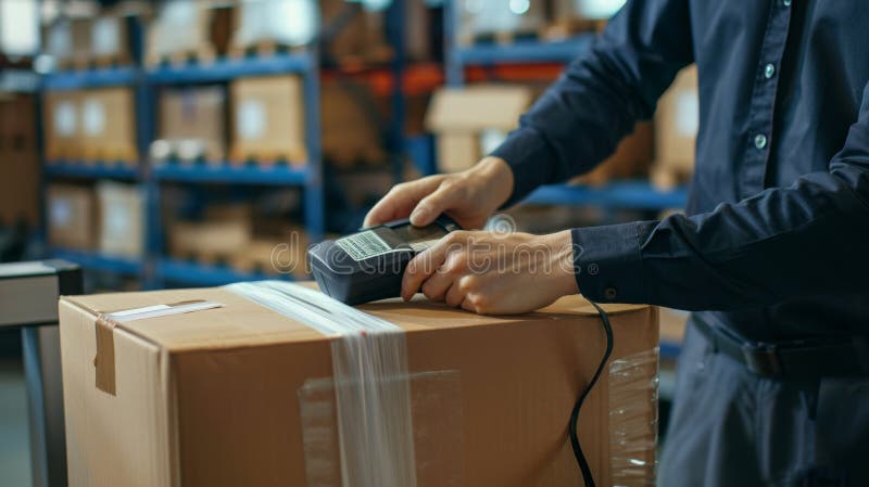 A Worker Scanning Package. AI Generated Stock Image - Image of ...