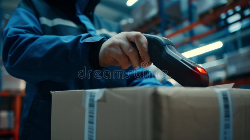 Worker Scanning Package Barcode.AI Generated Image Stock Photo - Image ...