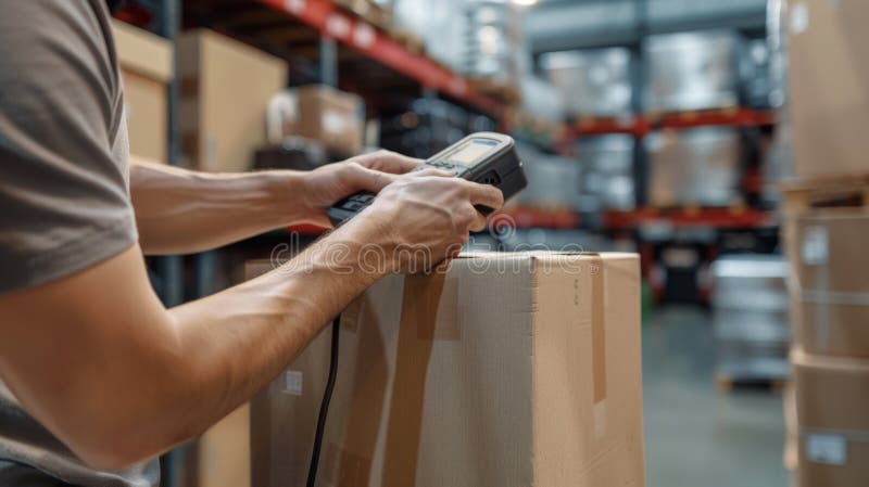 The Worker Scanning Box. AI Generated Stock Photo - Image of barcode ...