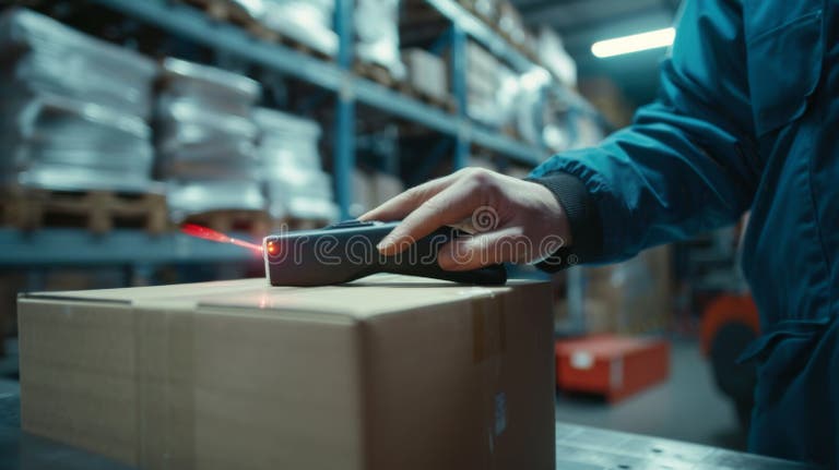 Worker Scanning Box Barcode.AI Generated Image Stock Image - Image of ...