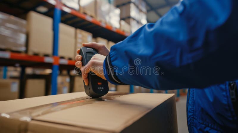 Worker Scanning Box Barcode. AI Generated Stock Image - Image of ...