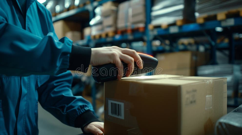Worker Scanning Package Barcode.AI Generated Image Stock Photo - Image ...