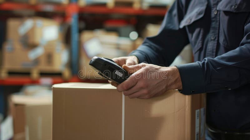 A Worker Scanning Package Box. AI Generated Stock Image - Image of ...
