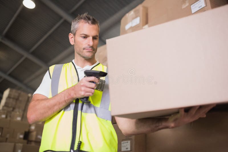 Worker Scanning Package in Warehouse Stock Image - Image of indoors ...