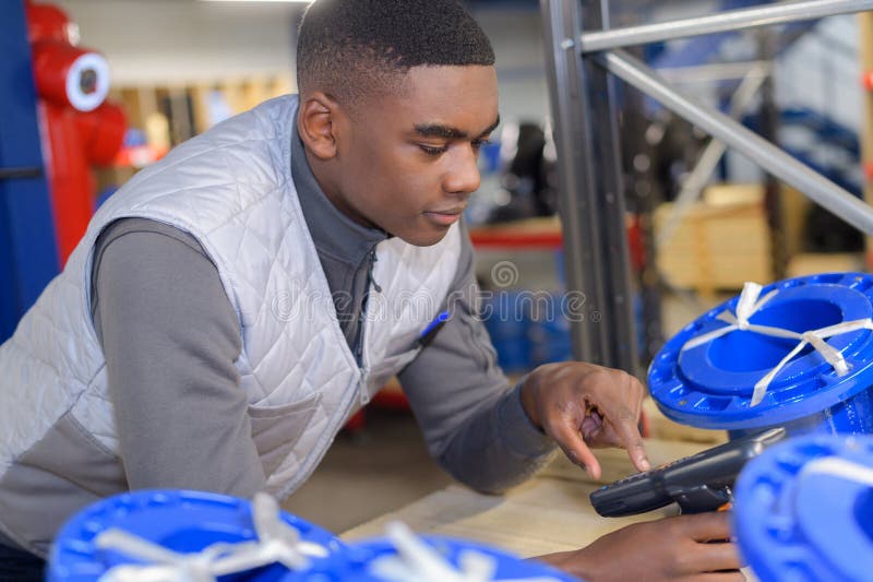 Worker Scanning Package in Warehouse Stock Image - Image of foreground ...