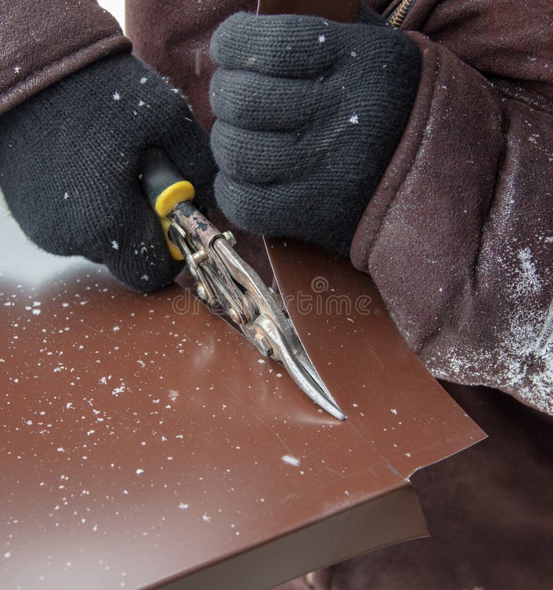 Worker Scissors Metal at a Construction Site Stock Image - Image of ...