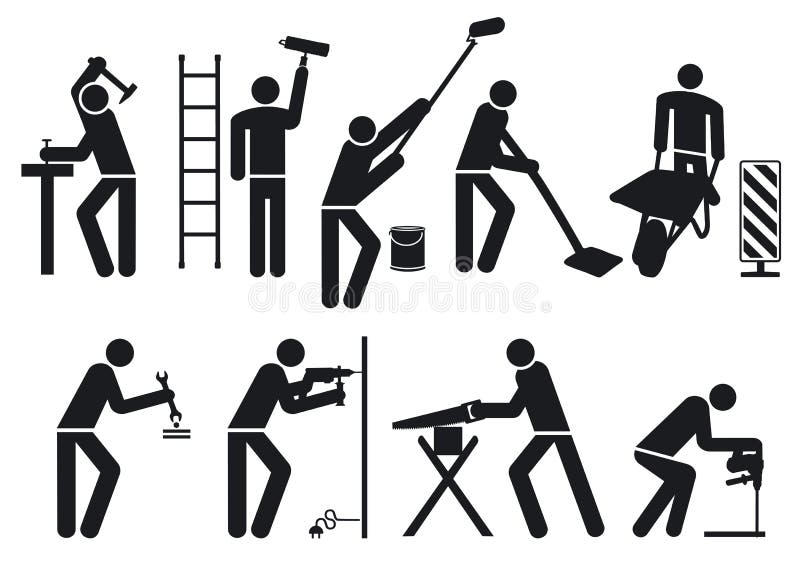 Clean Wash Wipe Vacuum Cleaner Worker Pictogram Stock Vector ...